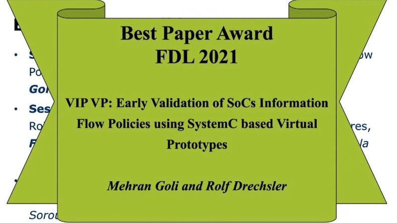 Dr. Mehran Goli und Prof. Dr. Rolf Drechsler mit Best Paper Award der FDL 2021 ausgezeichnet